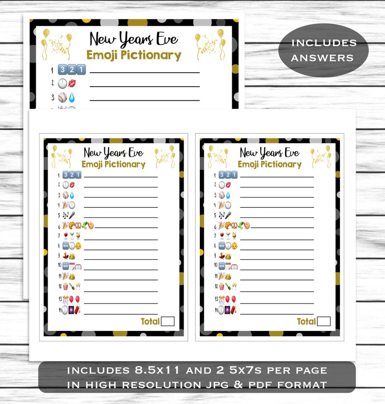 New Years Emoji Pictionary Game, Printable or Virtual Holiday Party ...