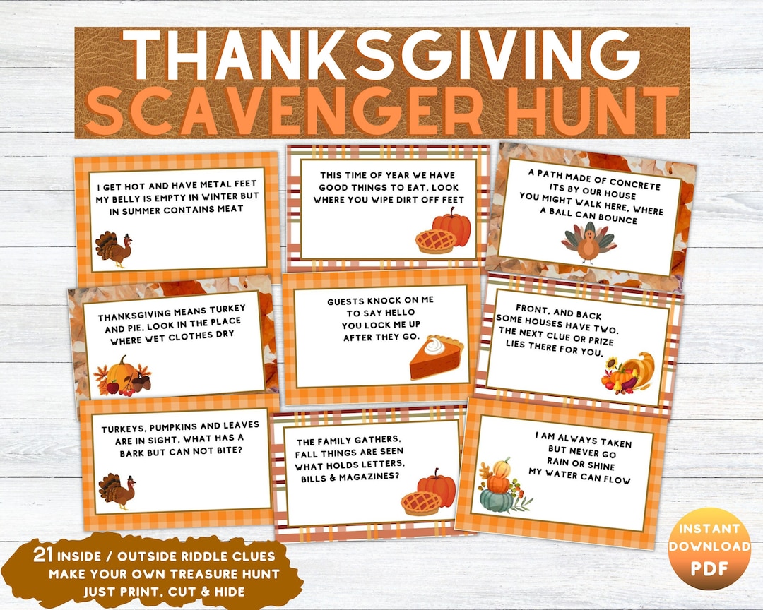 Thanksgiving Scavenger Hunt Riddle Game, Turkey Day Treasure, Kids ...