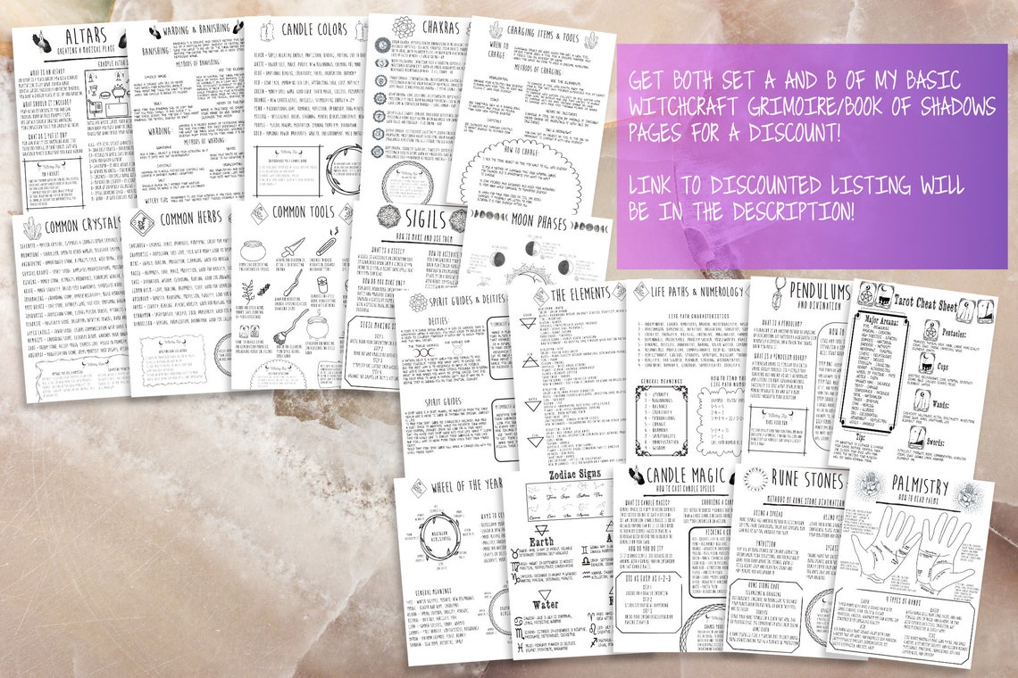 Witchcraft Printable Basic Book of Shadows Pages, Grimoire Pages, Moon ...