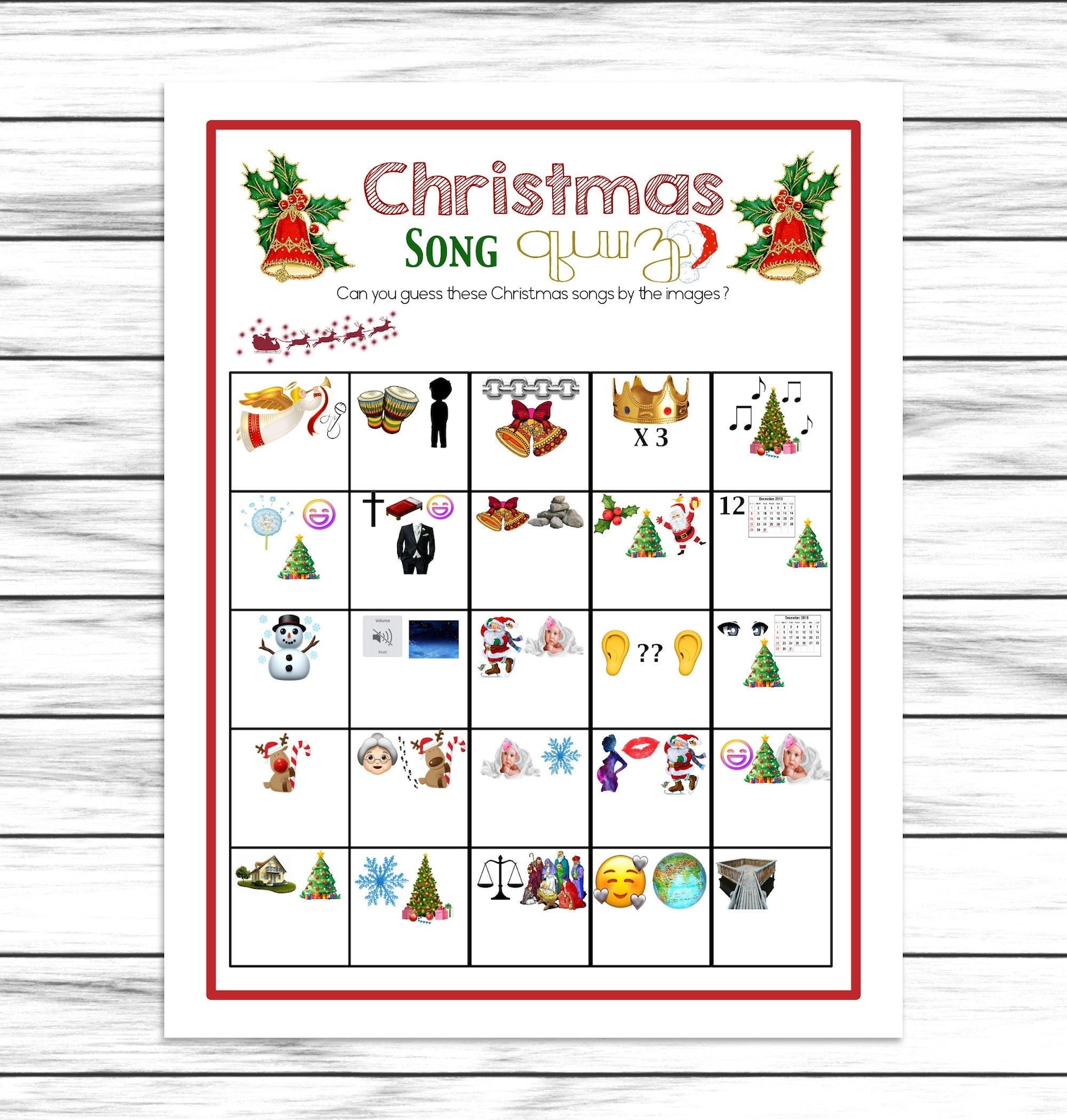 Christmas Song Quiz Trivia Game, Printable Holiday Party Game Kids ...