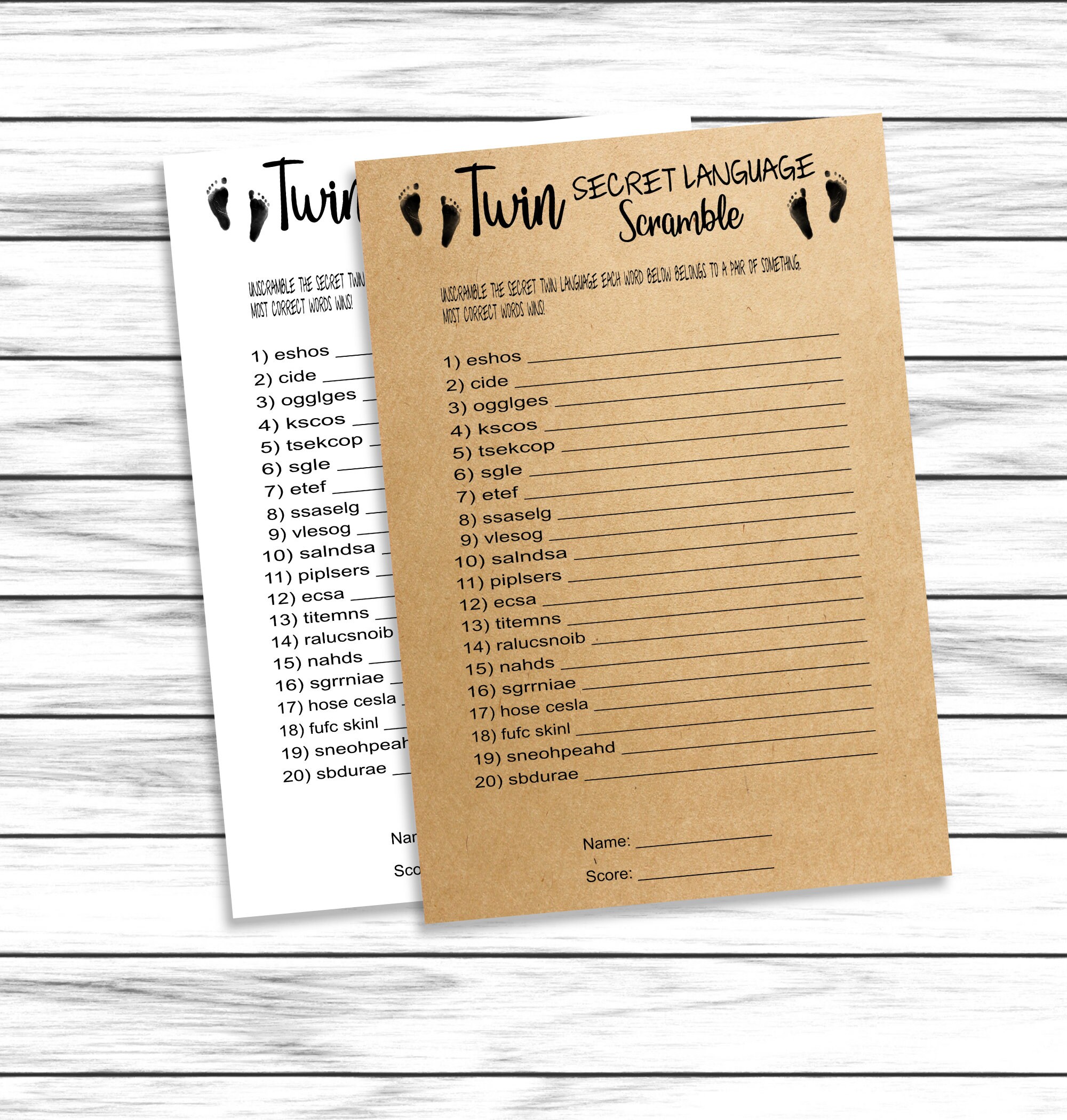 Rustic Twins Baby Shower Games Bundle: Trivia, Word Scramble (instant ...