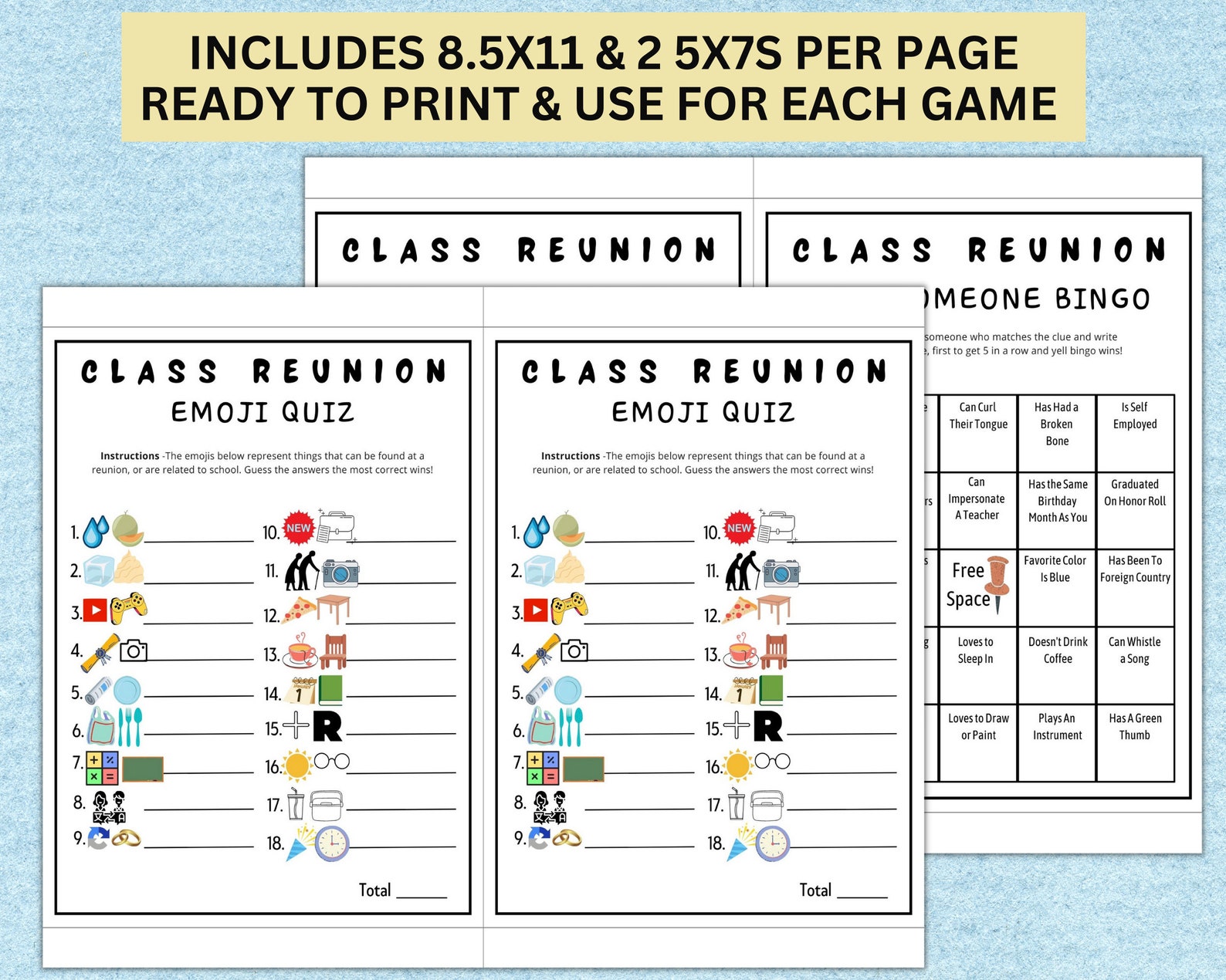 Printable Class Reunion Games | Editable Reunion Template Activities ...