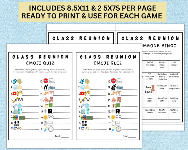 Printable Class Reunion Games | Editable Reunion Template Activities ...