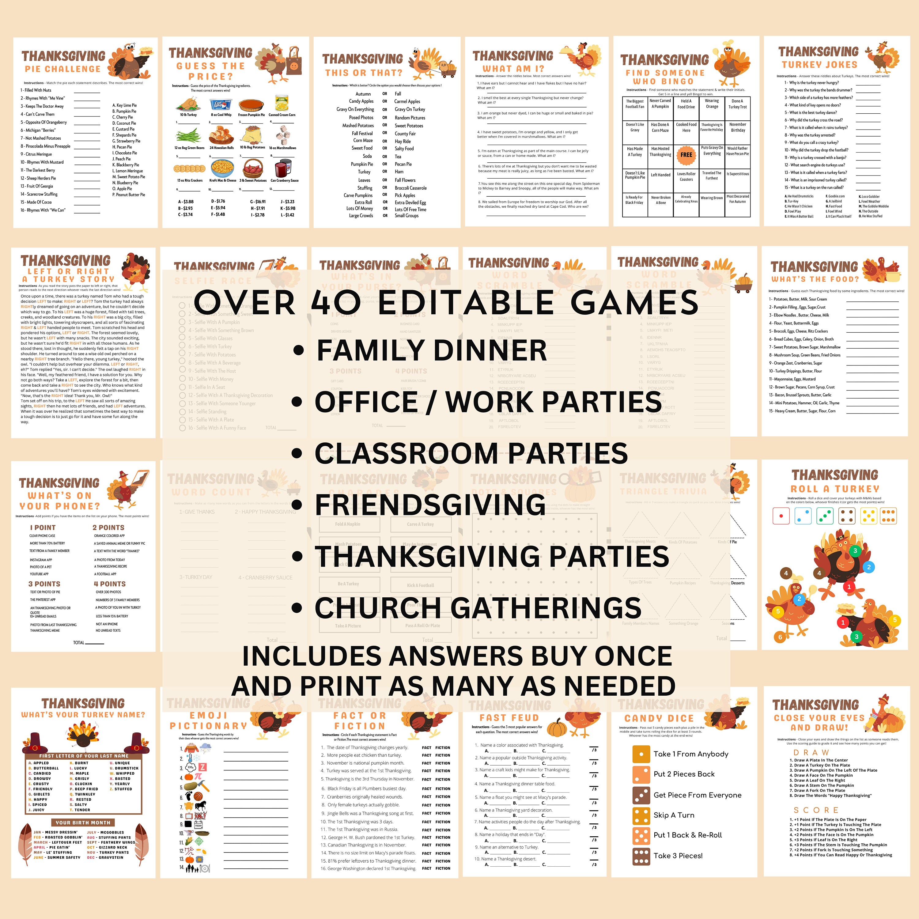 Thanksgiving Games | Editable Thanksgiving Party Games | Thanksgiving ...