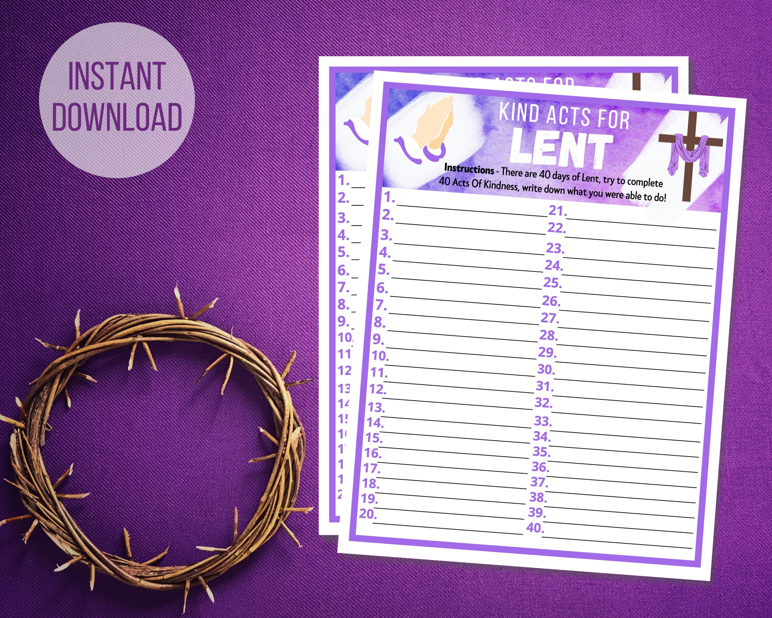 Lent Printable Kids Activity Tracker Childrens Kindness | Etsy