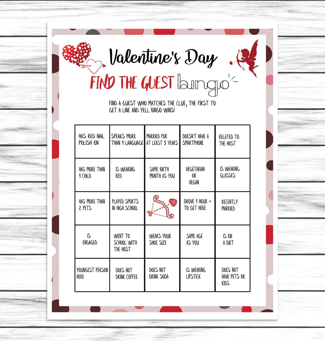 Valentines Day Find the Guest Bingo Game, Virtual or Printable V-day ...