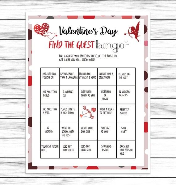 Valentines Day Find the Guest Bingo Game Virtual or Printable | Etsy