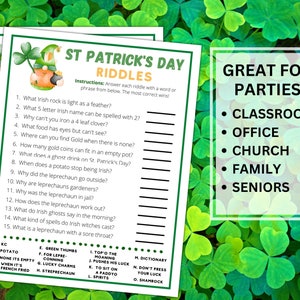 St Patricks Day Riddles Printable Game | St Paddys Office Classroom ...