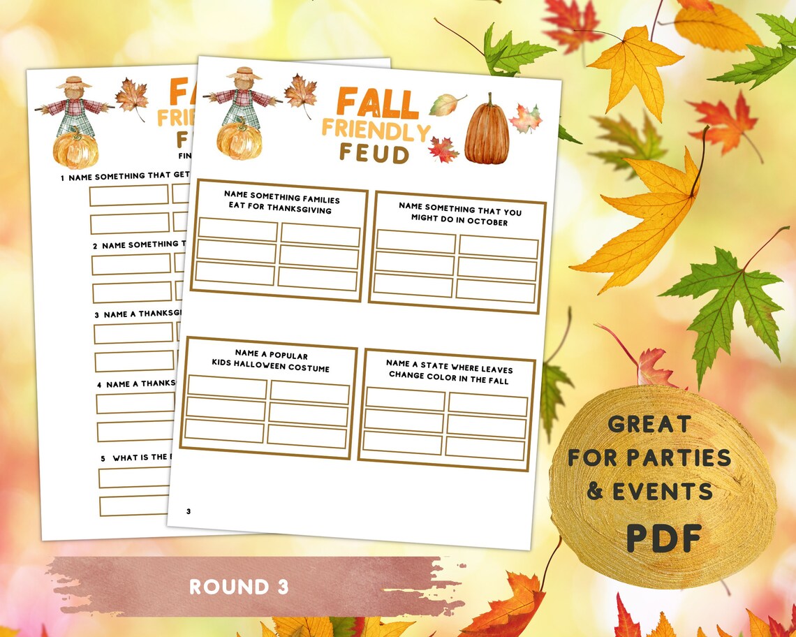 Autumn Fall Family Feud Trivia Printable Game ,adults Kids Fun Party ...