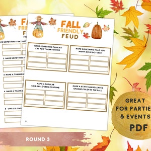 Autumn Fall Family Feud Trivia Printable Game ,adults Kids Fun Party ...