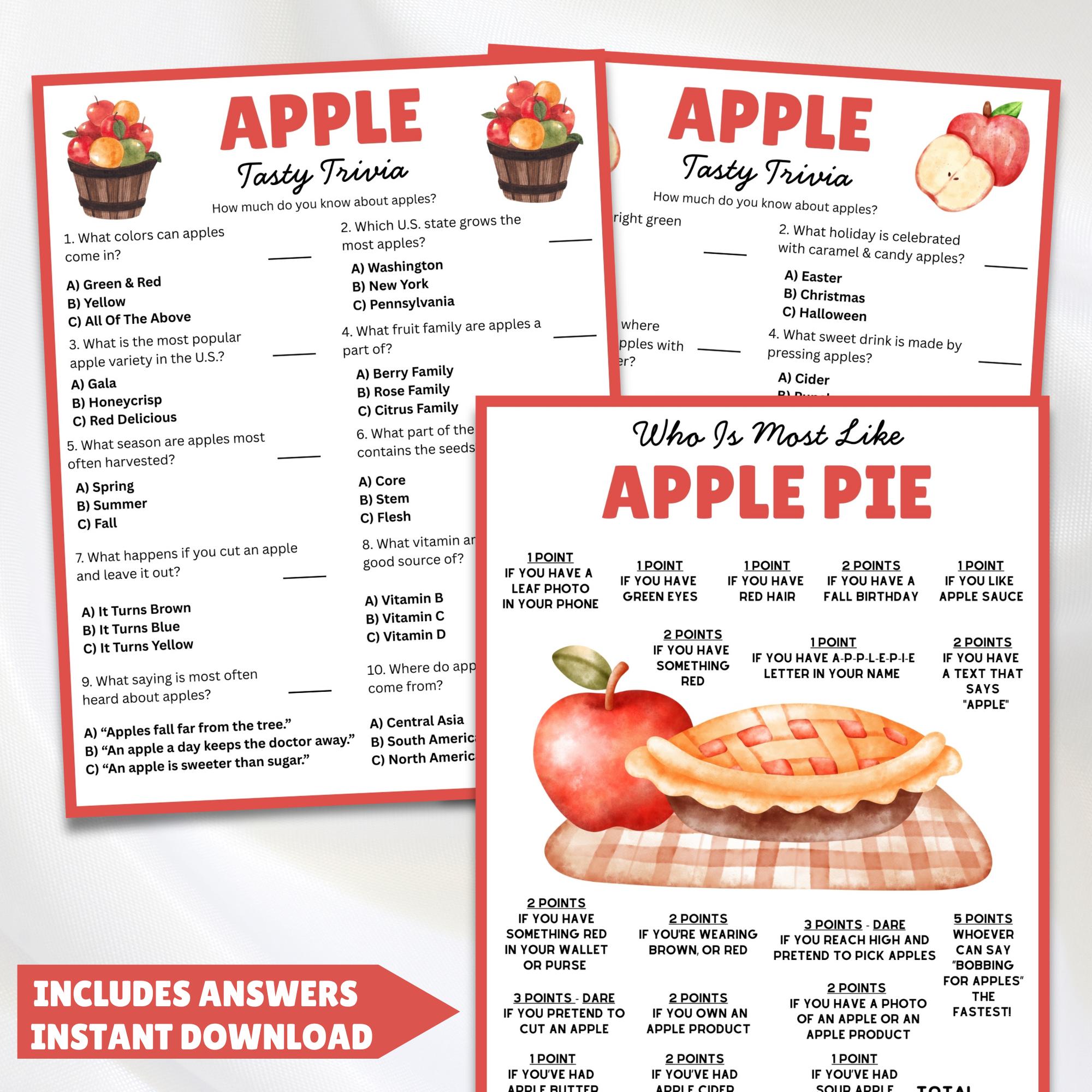 Apple Trivia Game | Fall Autumn Quiz Printable | Apple Picking Game for ...