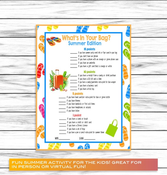 Summer Whats in Your Bag Party Game Purse Game for Adults - Etsy