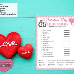 Celebrity Couples Trivia Game -classroom Office Valentines Day Party ...