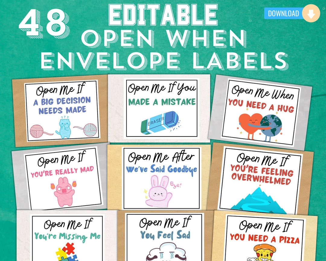 Editable Open When Envelopes for College Students Long Distance Open If ...