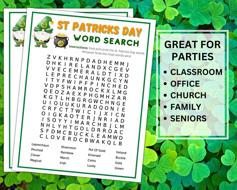 St Patricks Day Word Search Game St Pattys Day Quiz St - Etsy