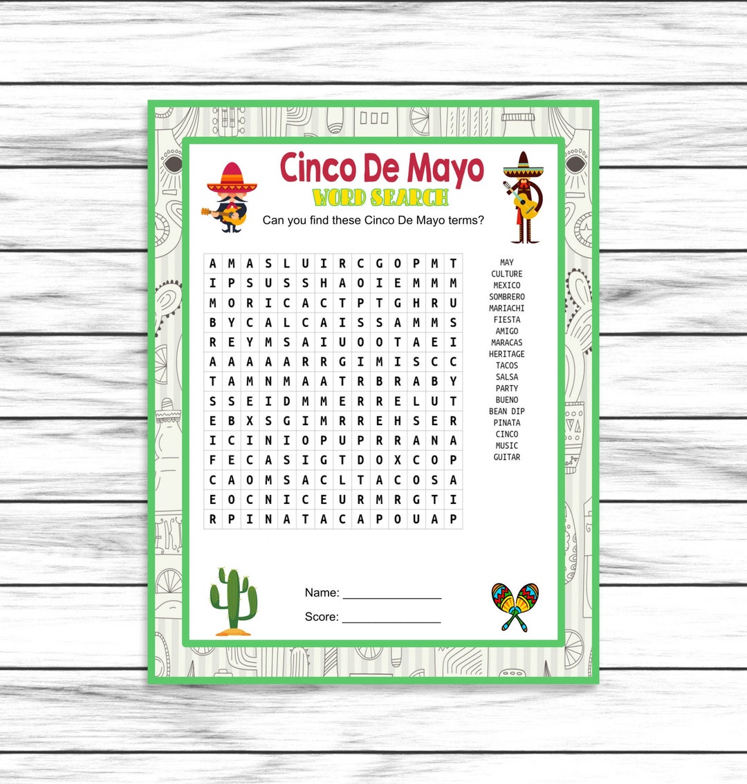 Cinco De Mayo Word Search, Party Game, Word Find Game, for Adults Kids ...