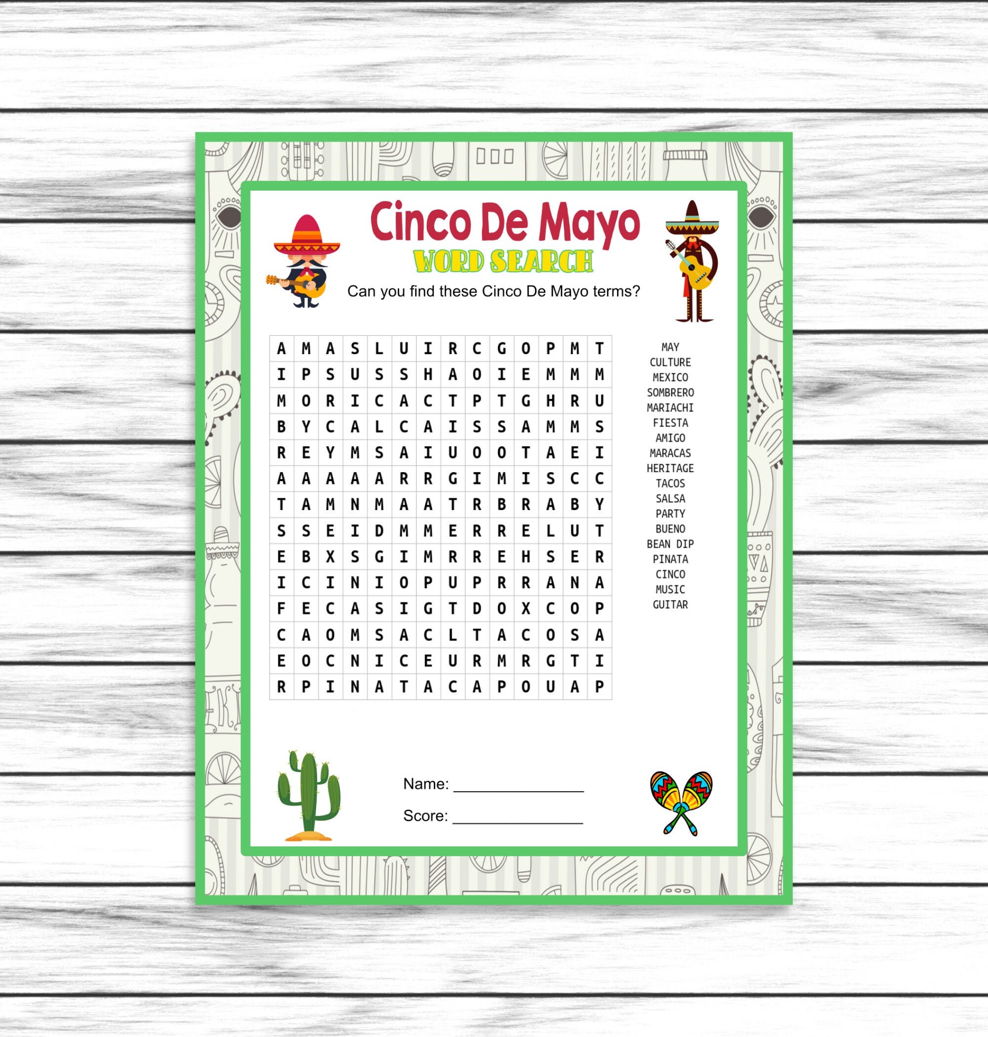 Cinco De Mayo Word Search