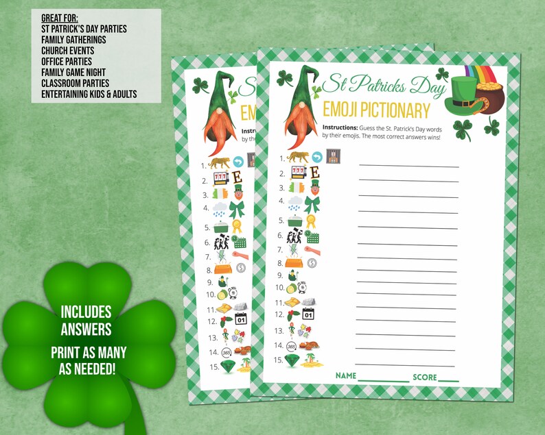 10 St Patricks Day Printable Party Games, St Paddys Office Classroom ...