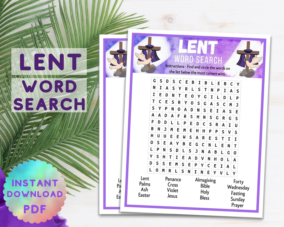 Printable Lent Word Search Kids Lenten Party Game Lent Word - Etsy Canada