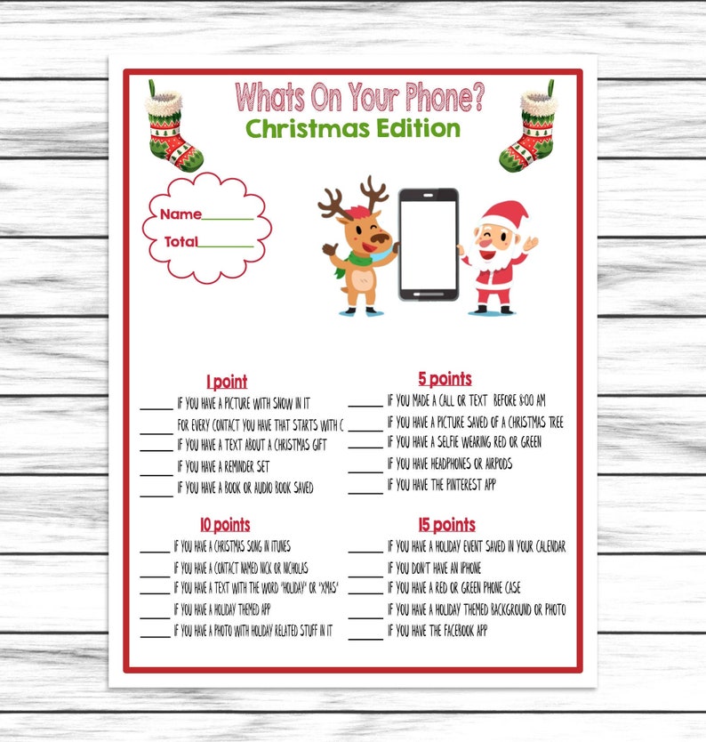 Christmas Whats in Your Phone Game Printable or Virtual - Etsy