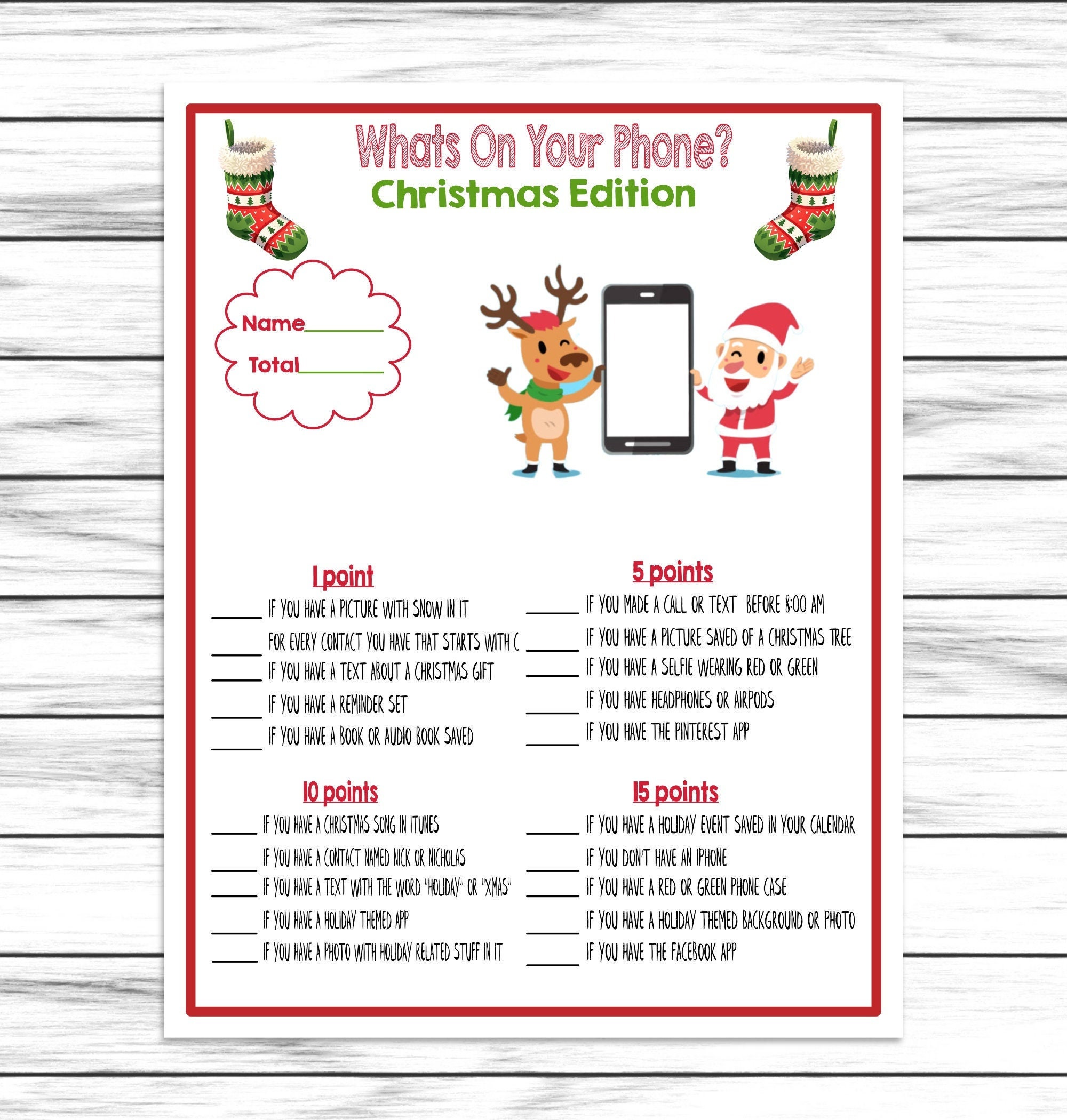 Christmas Whats in Your Phone Game, Printable or Virtual Holiday Party ...