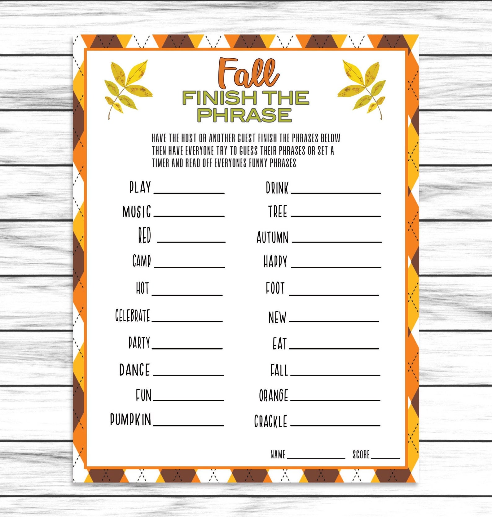 Fall Finish the Phrase Game Printable or Virtual Game for - Etsy