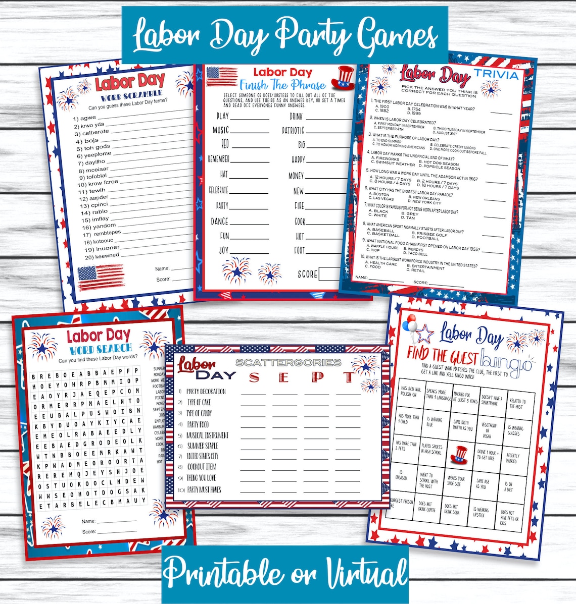 Labor Day Party Games Summer Party Games Trivia | Etsy