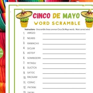 Cinco De Mayo Party Word Scramble Game for Kids & Adults | Classroom ...