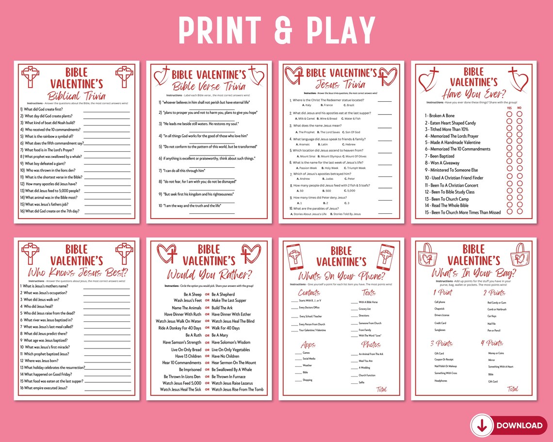 Valentines Printable Bible Games Bundle , Christian Valentine Day Games ...
