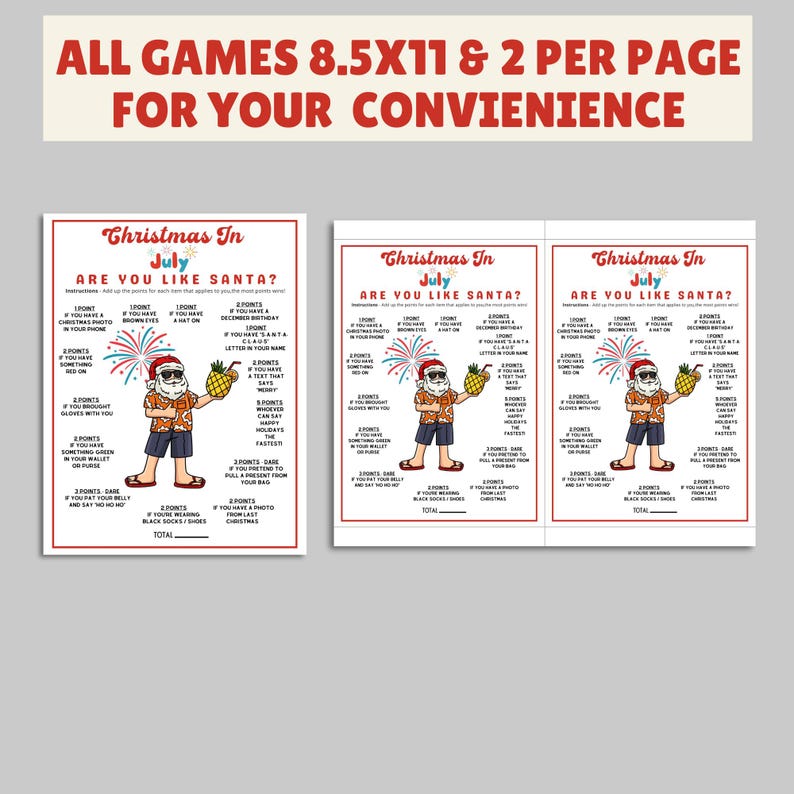 Printable Christmas in July Summer Holiday Party Games | Family ...