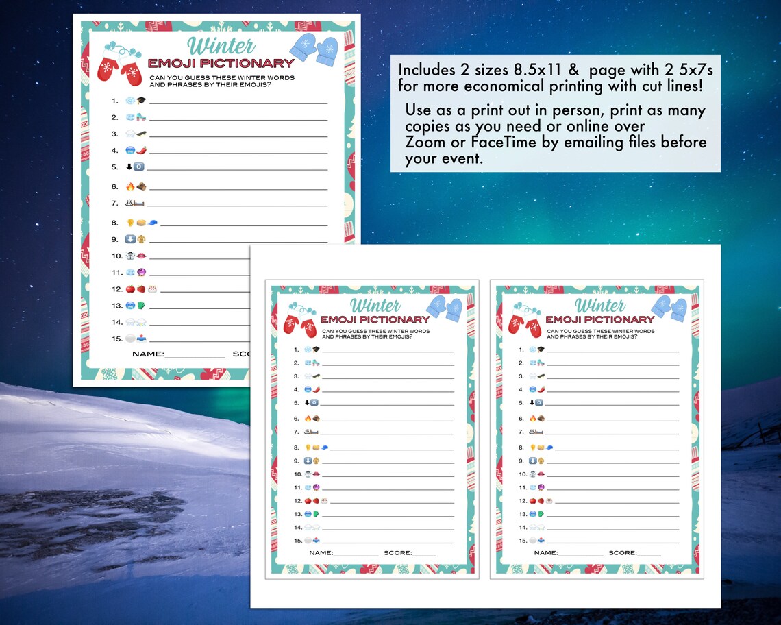 Winter Emoji Game Emoji Pictionary Party Game Emoji Game - Etsy