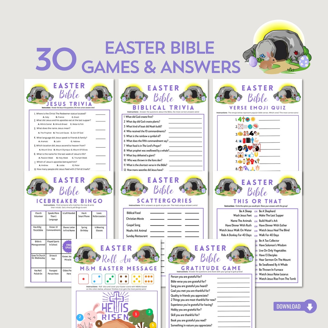 Printable Easter Themed Bible Games and Answers Mega Bundle |sunday ...