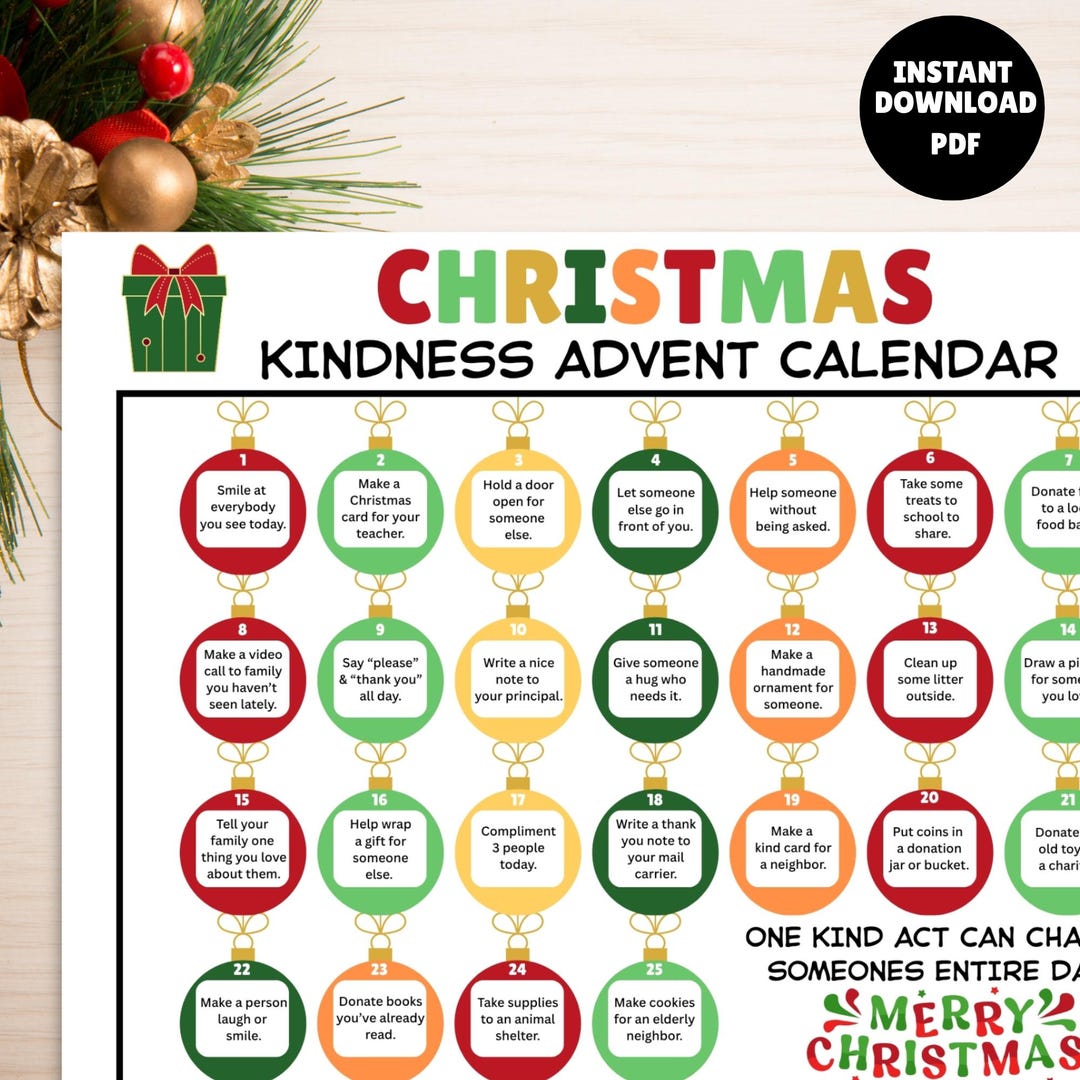 Printable Christmas Acts of Kindness Advent Calendar Card | Kids ...