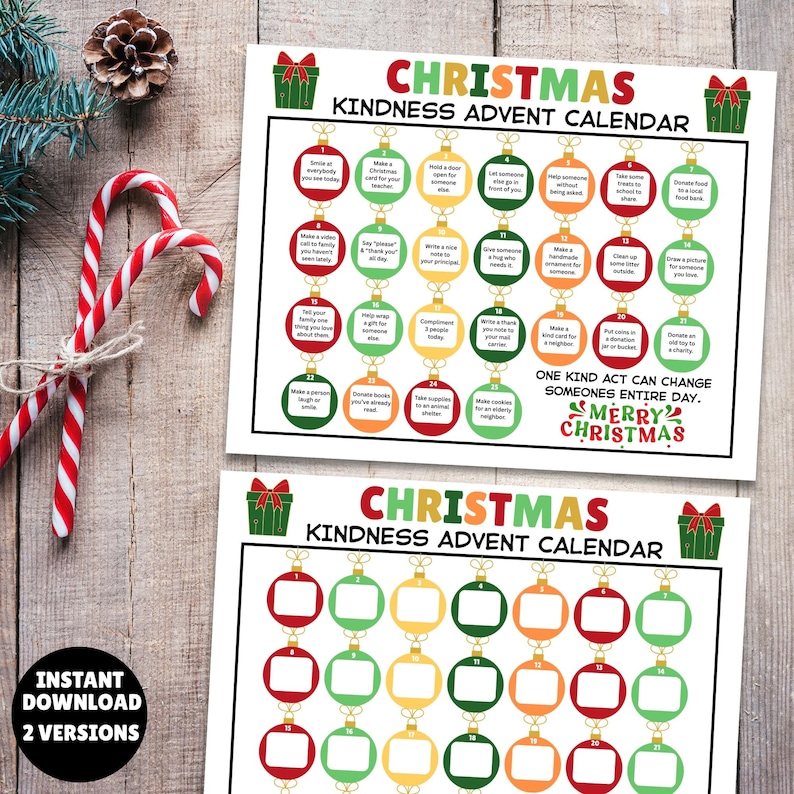 Printable Christmas Acts of Kindness Advent Calendar Card | Kids ...