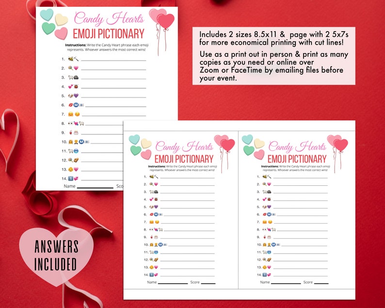 Valentines Day Candy Heart Emoji Pictionary Game,virtual or Printable V ...