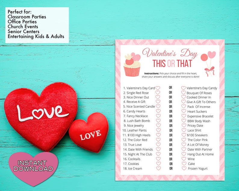 Valentines This or That Game classroom Office Valentines Day - Etsy
