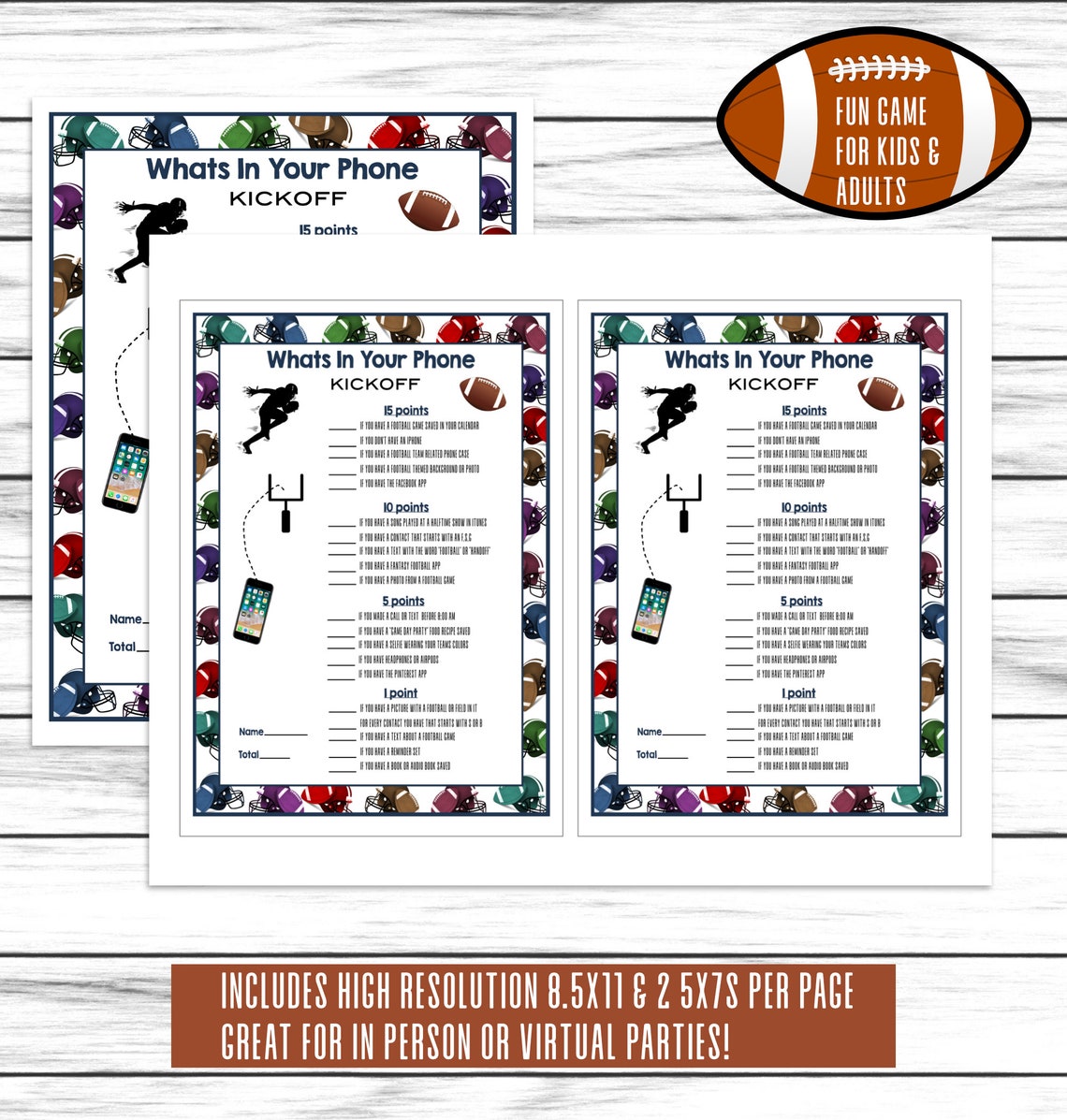 Whats in Your Phone Printable or Virtual Football Party Game - Etsy