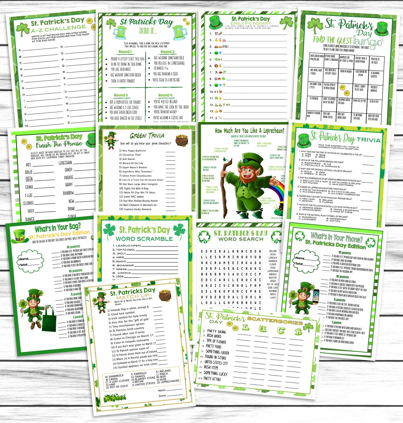 14 St Patricks Day Printable or Virtual Party Games Trivia | Etsy
