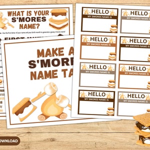 Printable Whats Your Smores Nametag Game | Camping Birthday Party Sign ...
