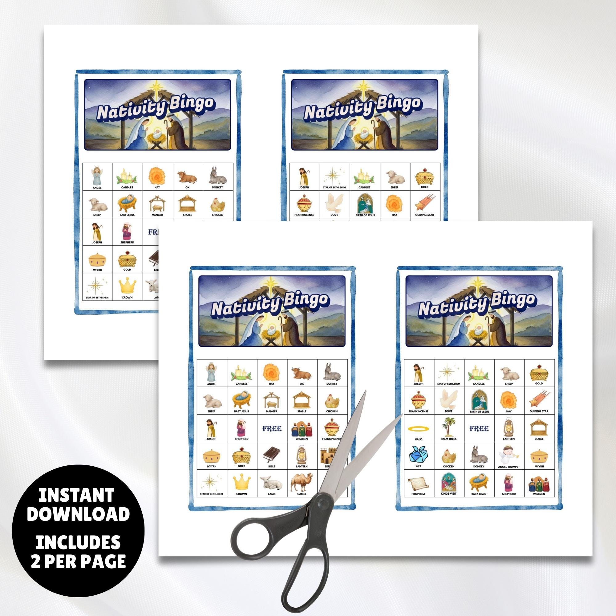 Nativity Bingo Game | 100 Cards | Watercolor Christian Christmas Story ...
