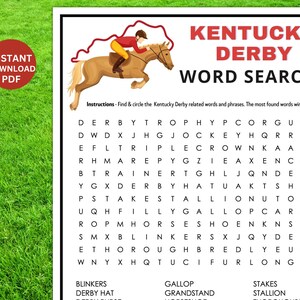 Kentucky Derby Word Search Find Game | Derby Party Quiz for Adults Kids ...
