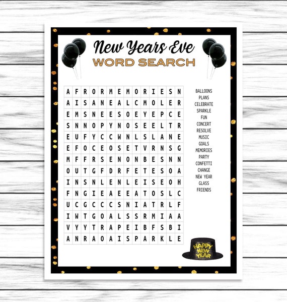 New Years Word Search Game Printable or Virtual Holiday Party | Etsy