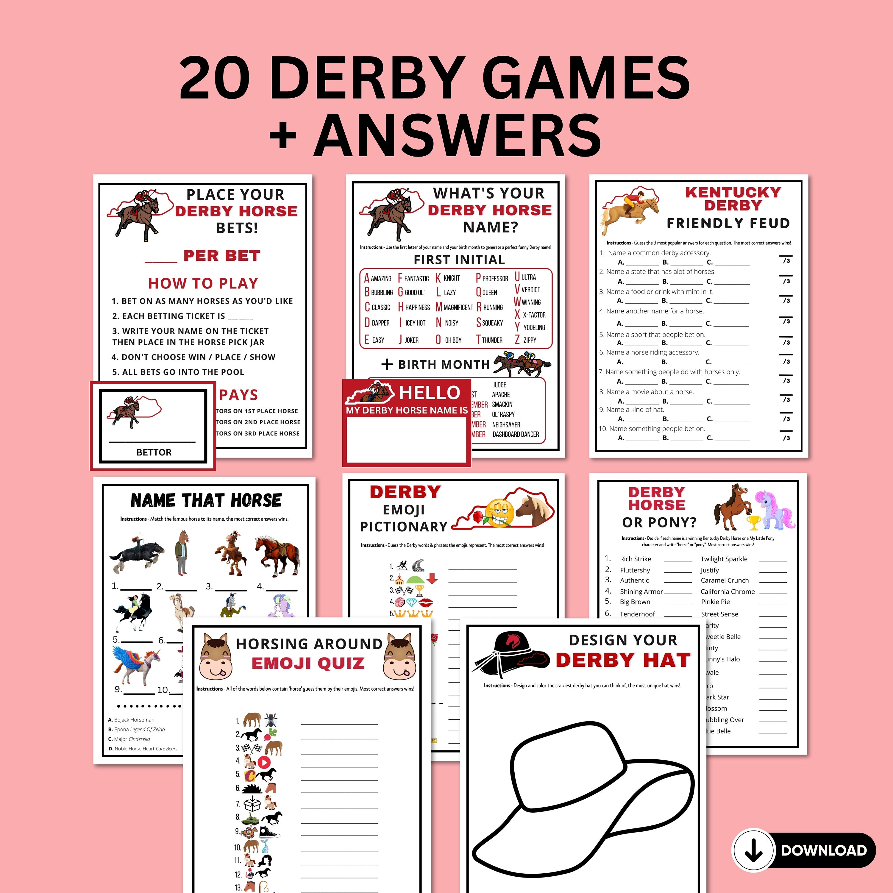 Printable Kentucky Derby Party Games With Answers | 20 Mega Derby ...
