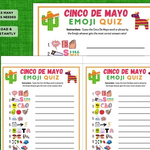 Printable Cinco De Mayo Game Emoji Pictionary Party Game | Emoji Quiz ...