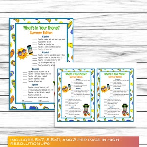Summer Whats in Your Phone, Party Game, Phone Game, for Adults Kids ...