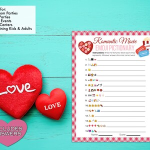 Romantic Movie Emoji Pictionary Game -classroom Office Valentines Day ...