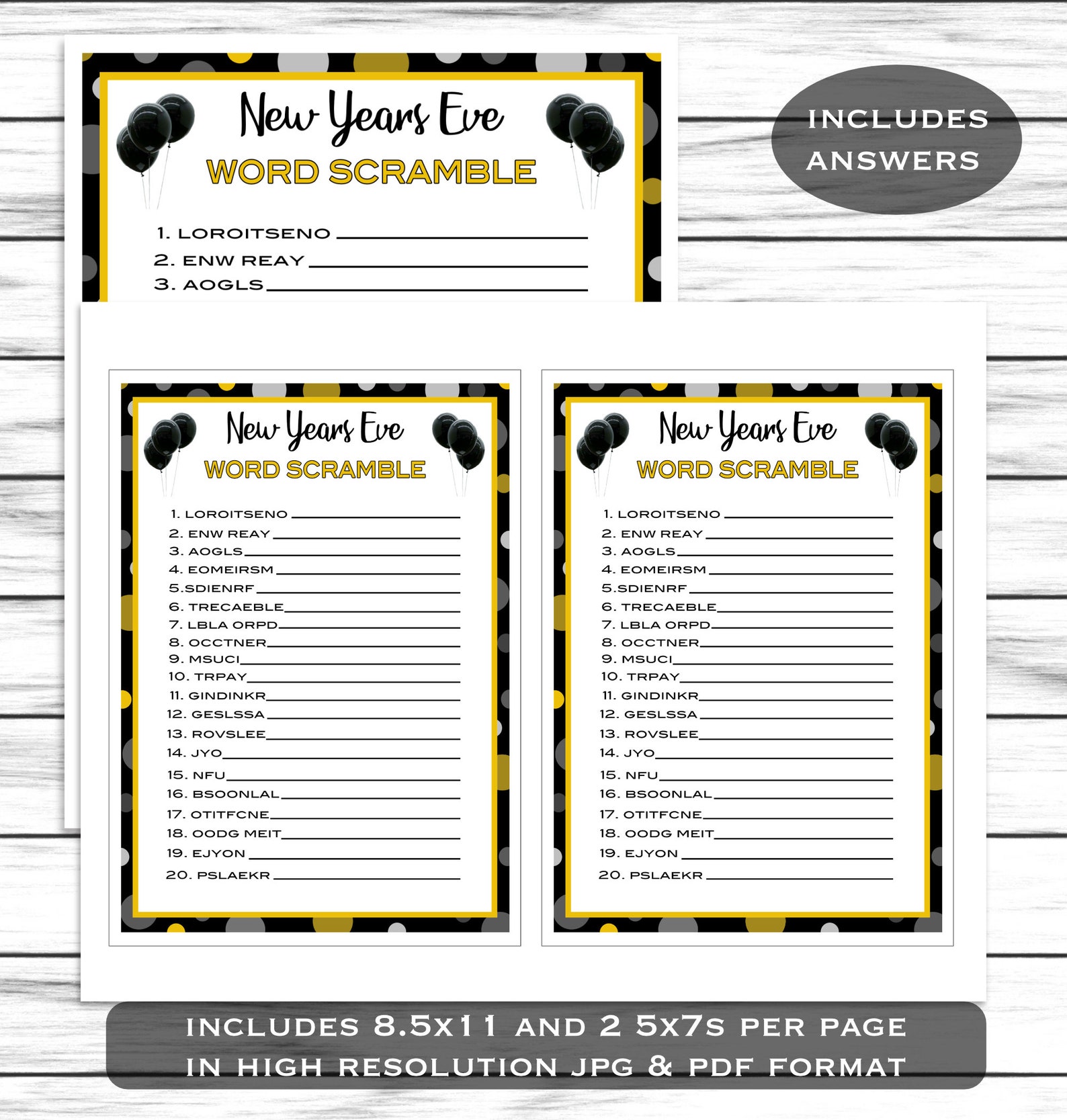 New Years Eve Word Scramble Game, Printable or Virtual Holiday Party ...