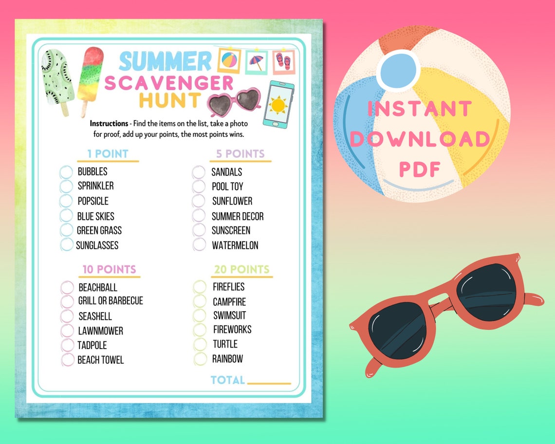 Summer Scavenger Treasure Hunt Party Game Phone Game for - Etsy