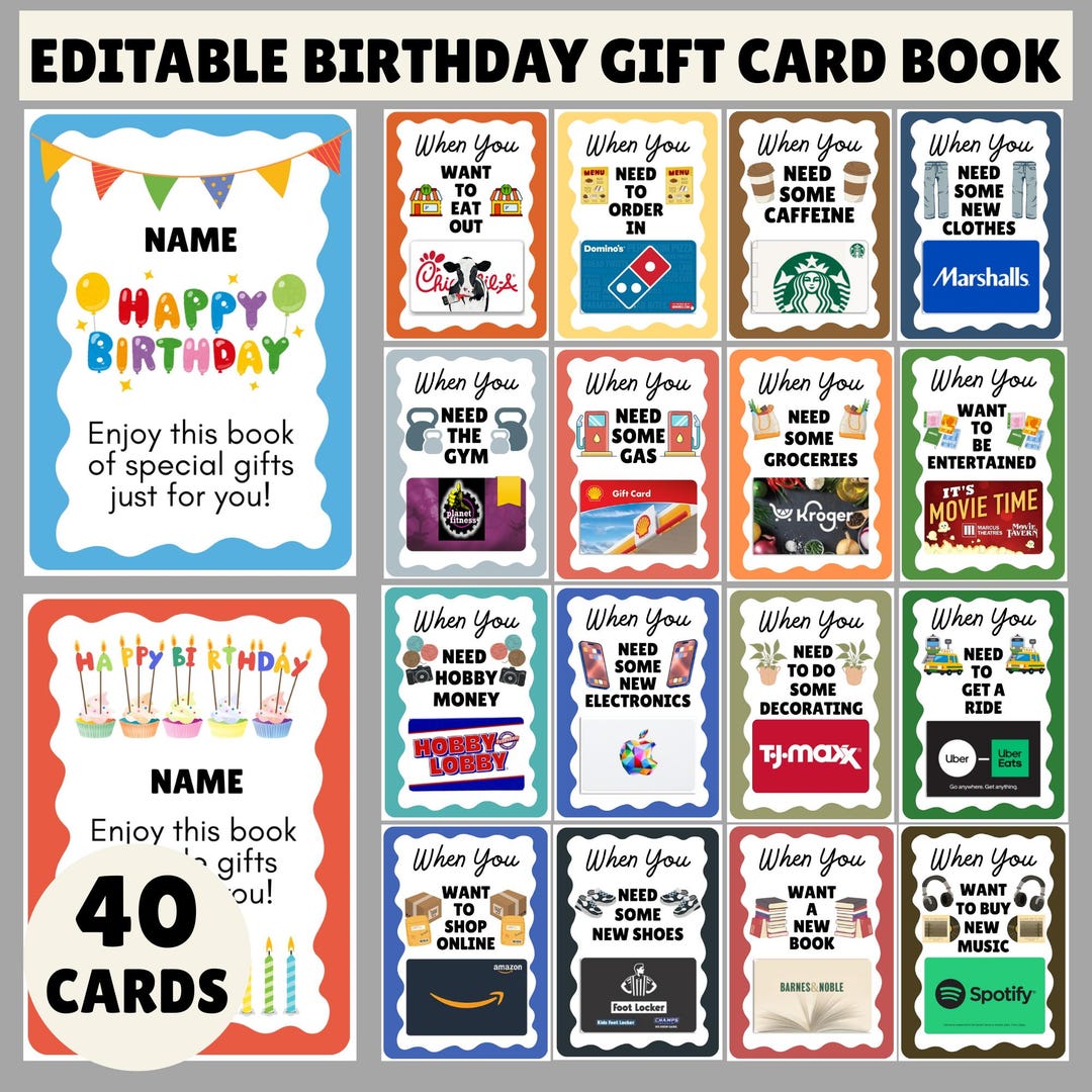 Editable Birthday Gift Card Book Template | Customize DIY Printable ...