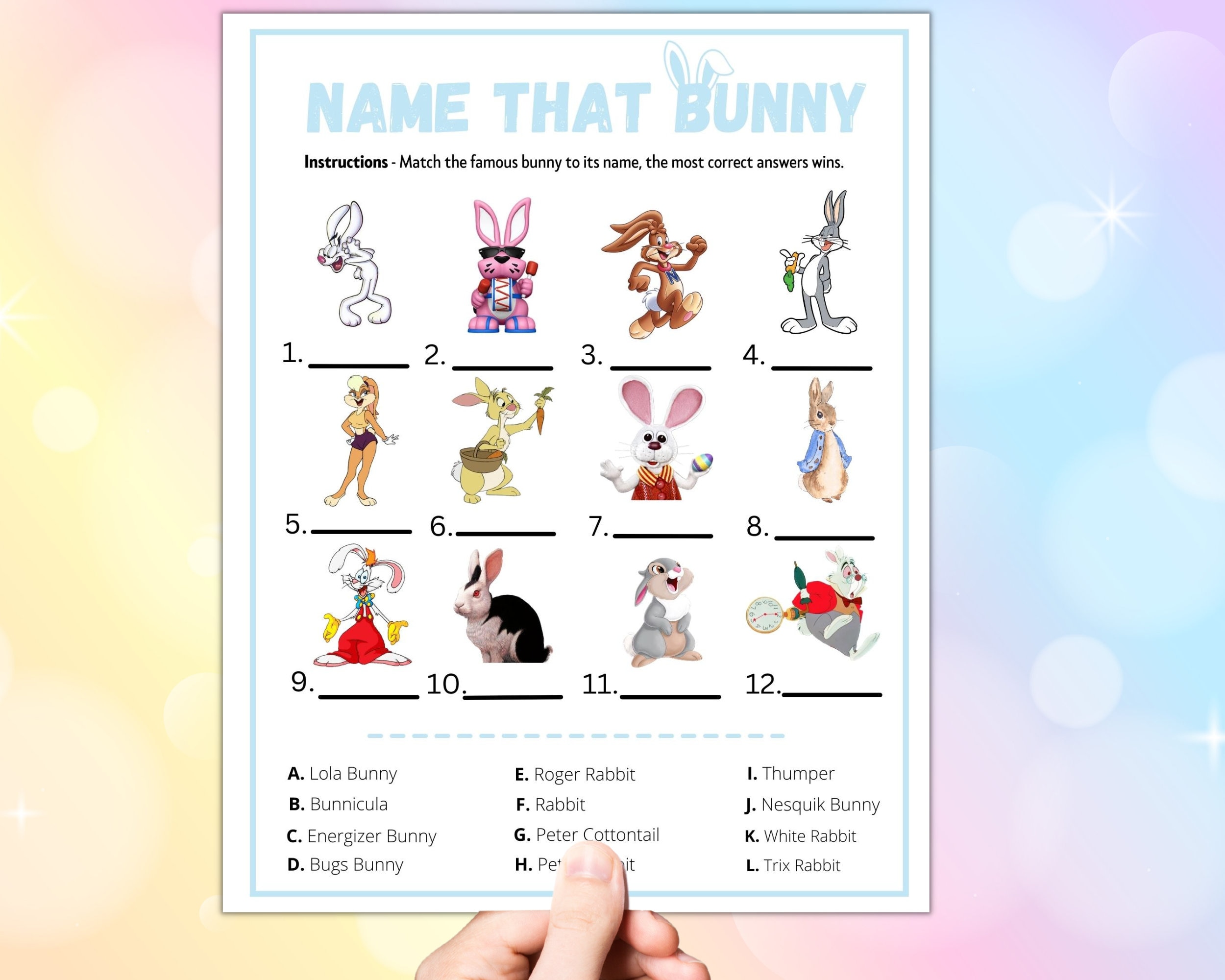 Easter Printable Name Famous Bunny Game Adults Kids Idea - Etsy UK